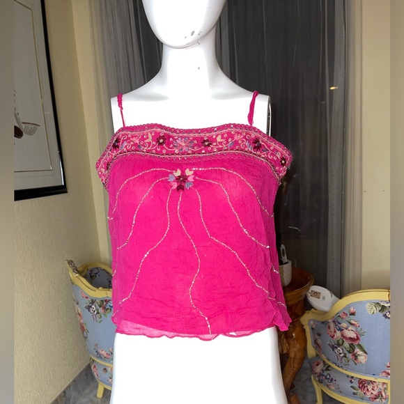 Identity | Tops | Y2k Identity Hot Pink Cami Embroidered Rhinestone ...